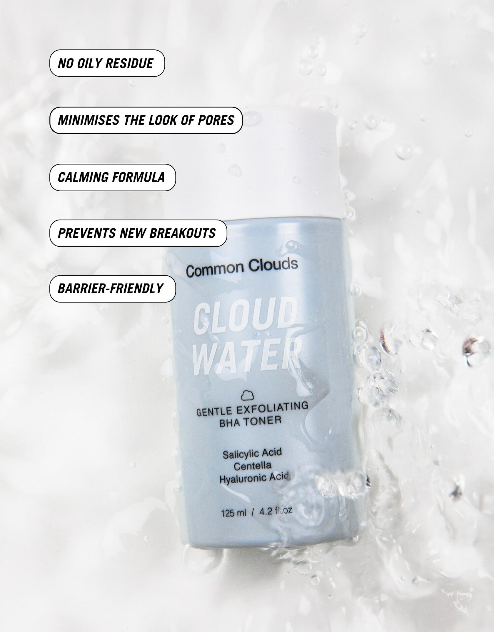 Cloud Water – 2% BHA-toner för känslig och aknebenägen hud – Common Clouds